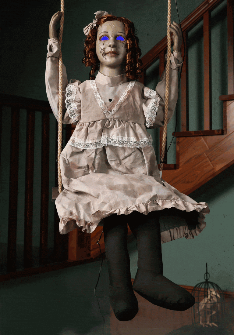 Animated Swinging Decrepit Doll Prop - Halloween Costume Ideas